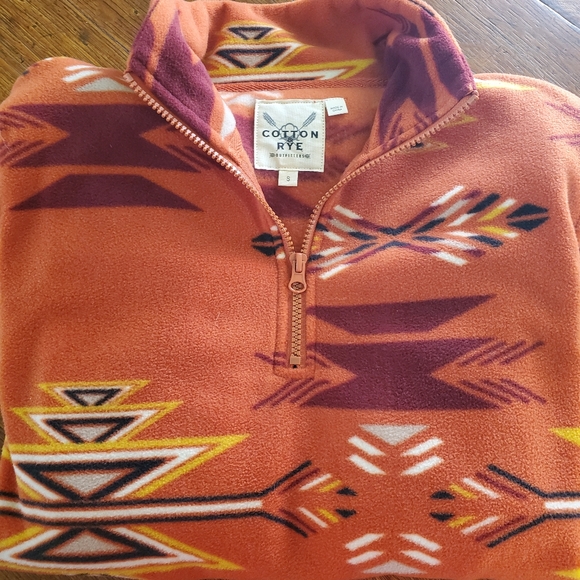 Sweaters | Cotton Rye Aztec Fleece Pullover In Orange And Purple | Poshmark